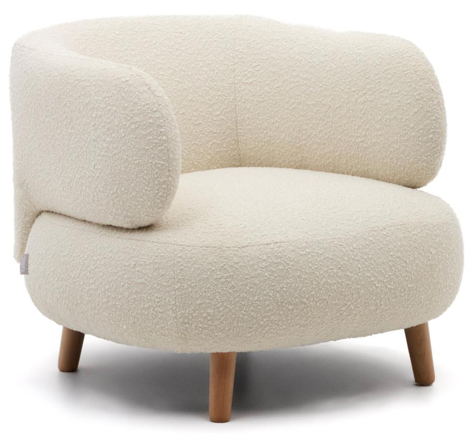 Fotel biały skandynawski tkanina boucle 78x68 cm nogi bukowe naturalne ...