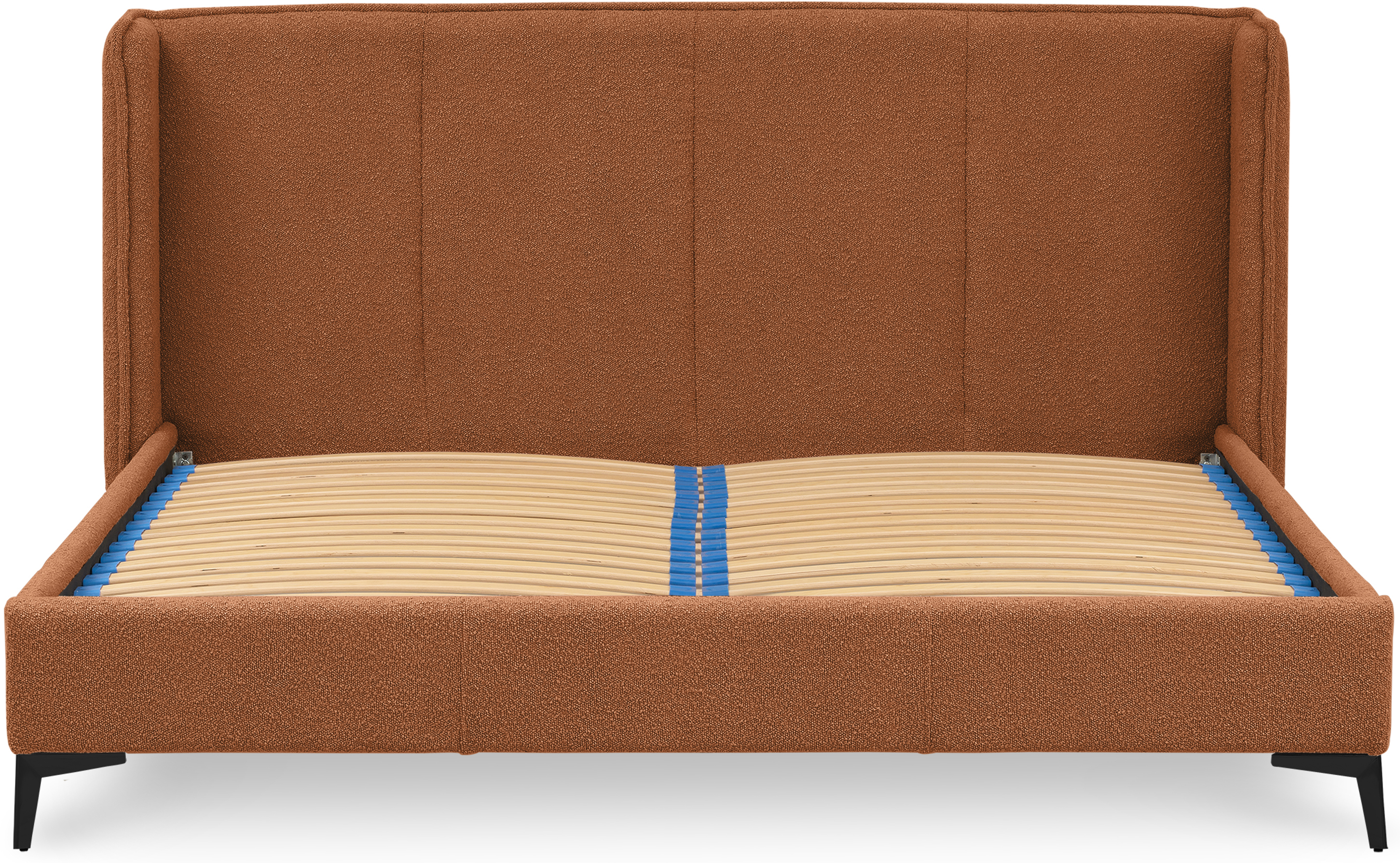 Łóżko podwójne tapicerowane tkanina boucle miedziany rudy nogi czarne ...
