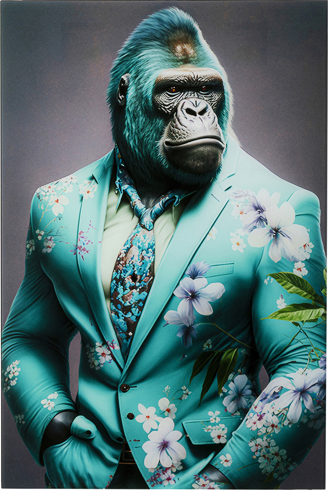 Staklena slika Mister Gorilla Blue 60x90cm - KARE