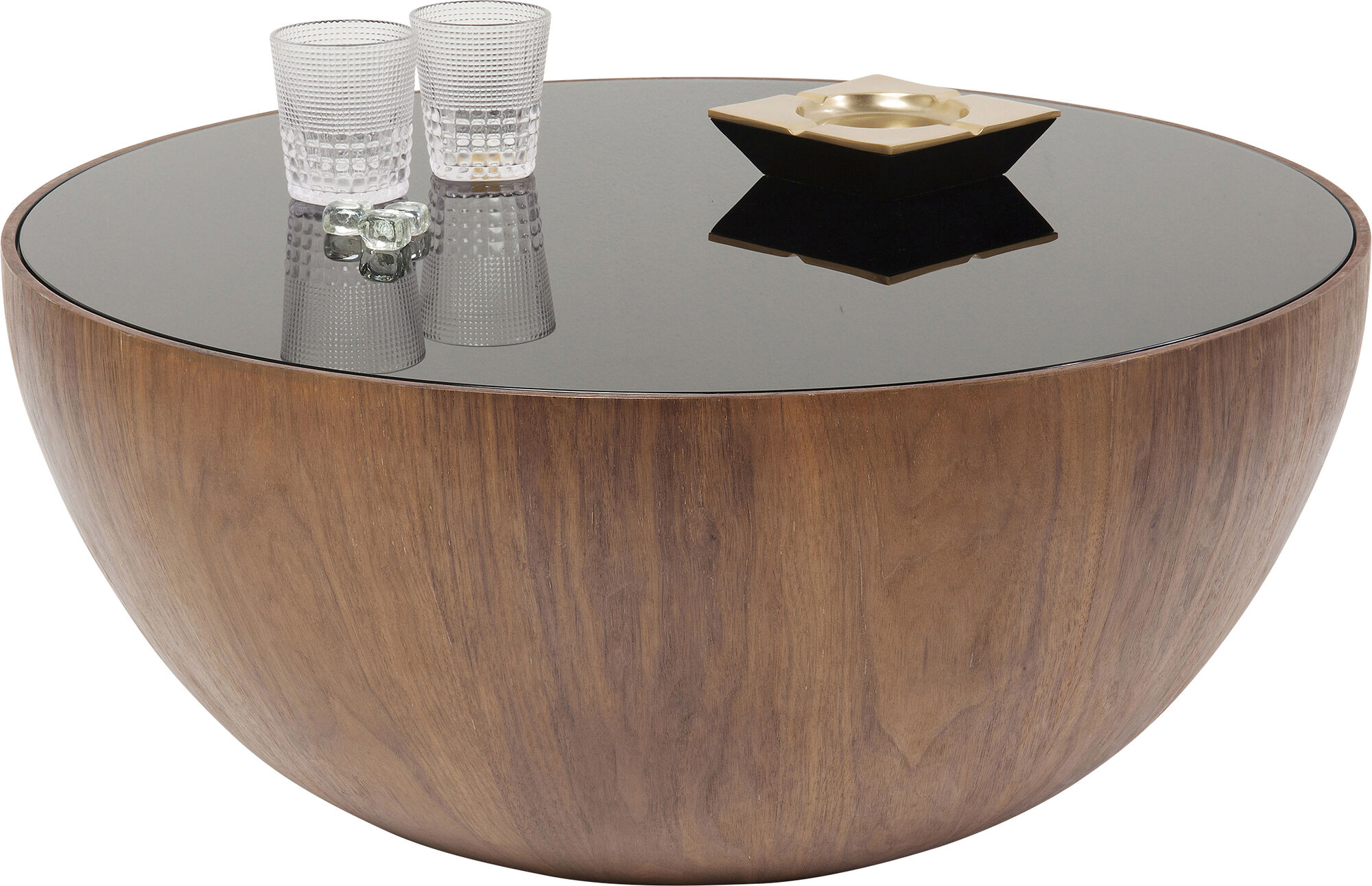 Soffbord Tear Drops - Runt Bord i Valnötoch Svart Glas, Ø80cm - KARE Design