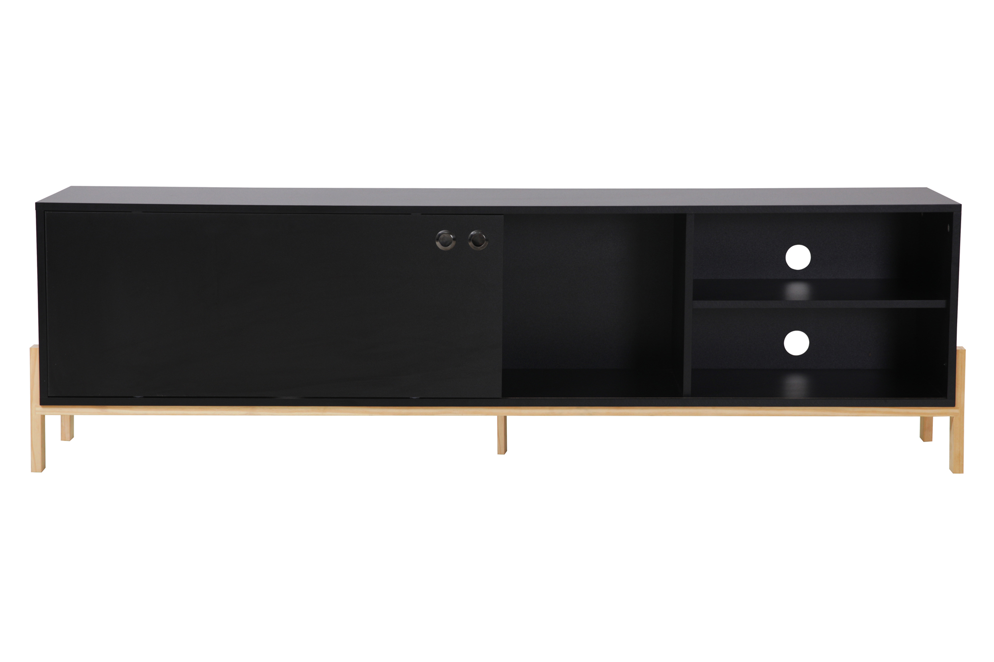 Czarna szafka RTV z naturalnymi nogami w nowoczesnym stylu - MACHINA-MEBLE